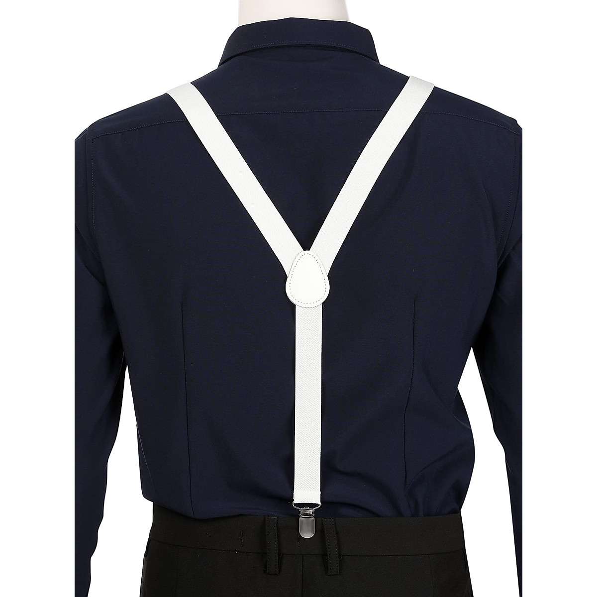 Allegra K Women's Suspenders Metal Clips Adjustable Elastic Band Y Shaped Suspender One Size White