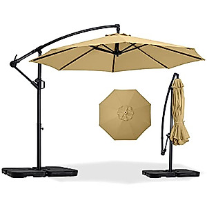 ABCCANOPY 10FT Cantilever Umbrella Offset Patio Umbrellas，Hanging Patio umbrella With Cross Base & Crank,Outdoor Umbrella for Garden,Deck,Pool,Yard (Khaki)