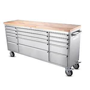 CT Copper Tailor 72-inch Tool Chest with 15 Drawers and Wheels, Mobile Garage Workbench Storage Tool Cabinet, Large Rolling Tool Box with Wood Top