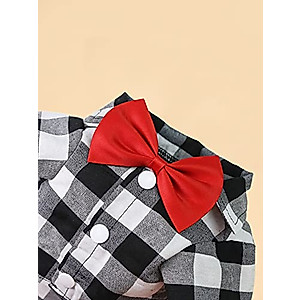 Milumia Pet Outfits Plaid Dog Shirt for Small Medium Dogs Bow Button Up Shirts Cat Clothes Black and White Small