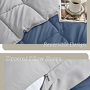 Homelike Moment Comforter Set, Twin Size Lightweight Blue/Grey Bedding Comforters, All Season Down Alternative, Reversible Duvet Insert 2 Piece - 1 Comforter 1 Pillow Sham, Summer Blanket