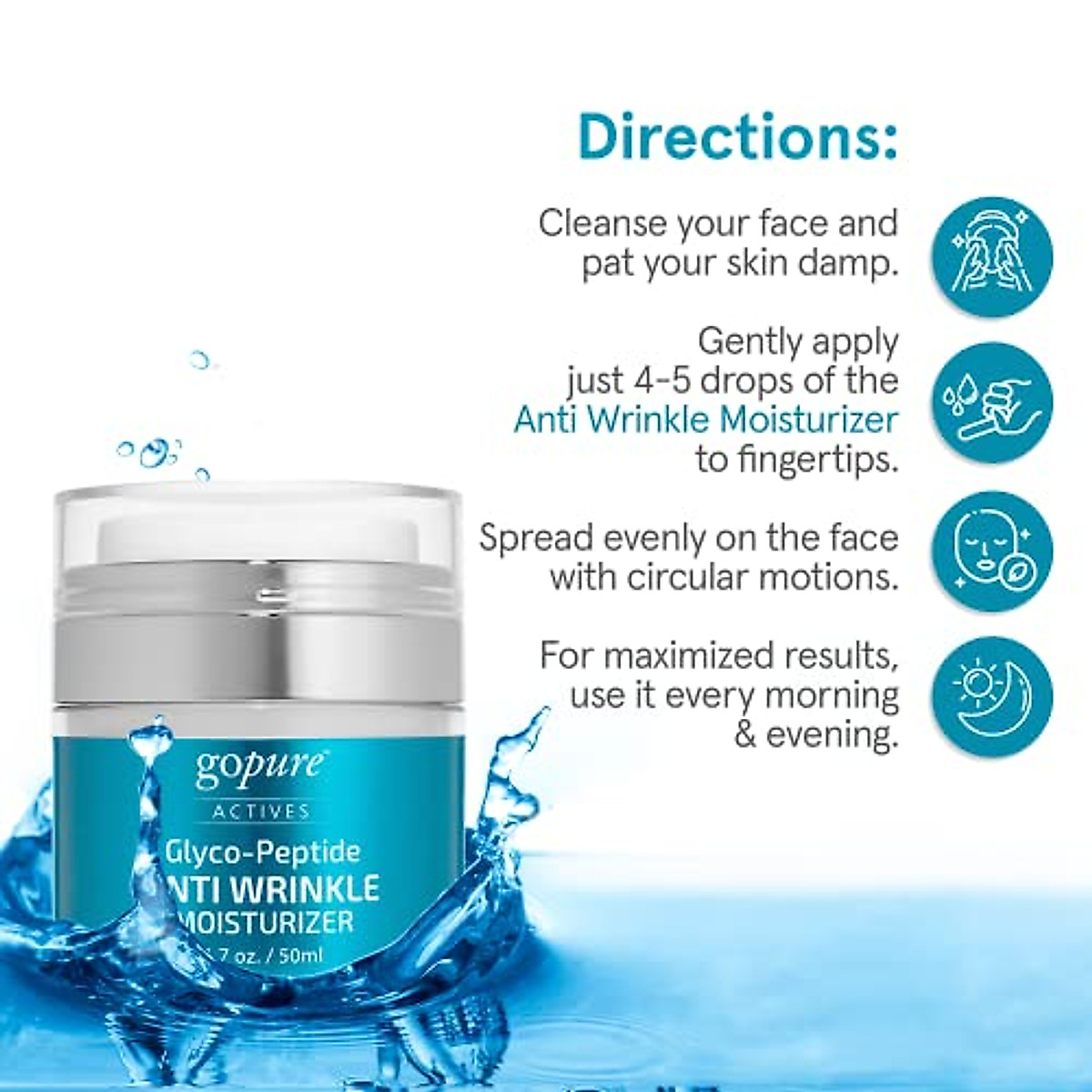 goPure Glyco-Peptide Anti Wrinkle Face Cream - Hyaluronic Acid Moisturizer for Face with Glycolic Acid, Peptides, and Vitamin E - Hydrating Facial Moisturizer with Anti-Aging Formula - 1.7 fl oz