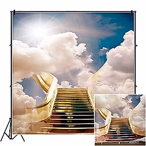 CSFOTO Polyester 5x5ft Heaven Backdrop in Loving Memory Backdrop Heaven Sent Theme Decorations Kingdom of God Stairs to Paradise Sunlight Church Events Background Heavenly Backdrops for Photoshoot