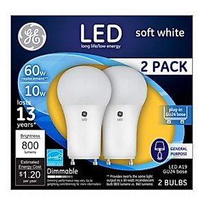 GE Lighting 93095629 LED Bulb, A19, 800 Lumens, 10-Watt, 2-Pk. - Quantity 1