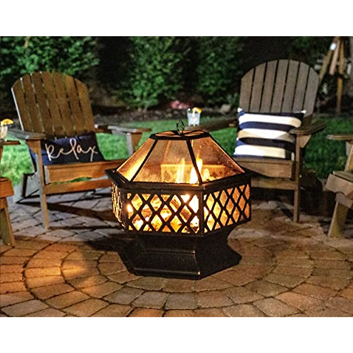 Endless Summer,WAD1377SP, Hex Shaped Outdoor Fire Bowl with Lattice, Oil Rubbed Bronze