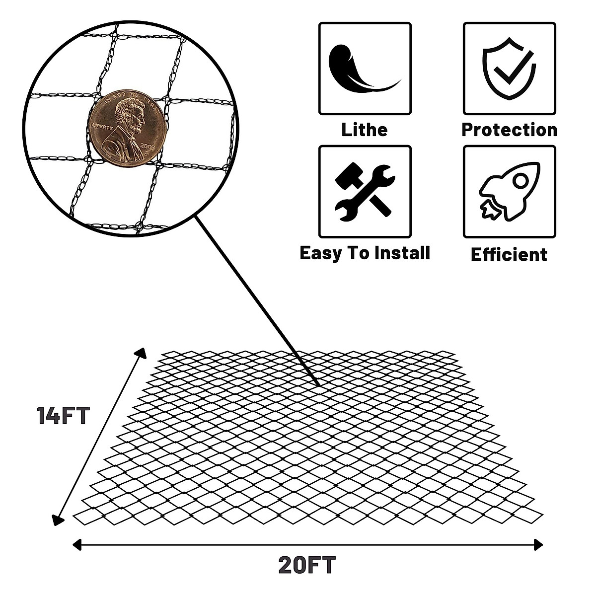 Rainleaf Pond Netting, 14' x 20' Pond Net Cover, Koi Pond Netting for Leaves, Heavy Duty Koi Pond Net Protecting Koi Fish from Herons, Stakes Included