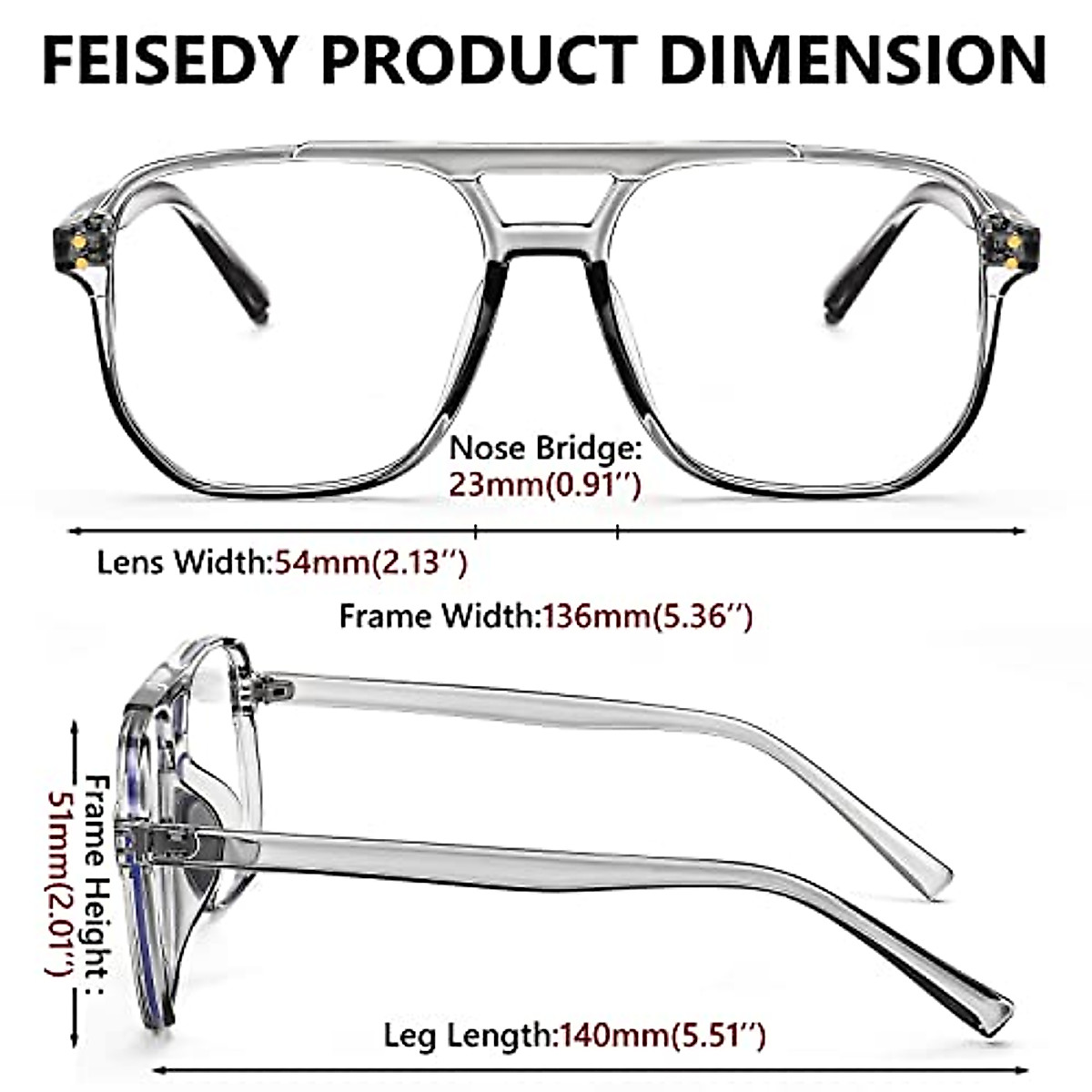 FEISEDY Blue Light Blocking Glasses Fake Nerd Clear Square Computer Lightweight Pilot Glasses Frame Oversized B2866