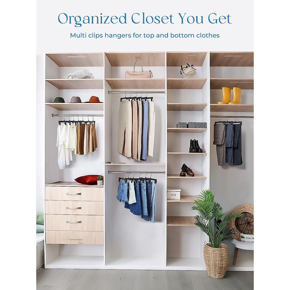 Titan Mall Pants Hangers 30 Pack 12inch Black Plastic Skirt Hanger with Non-Slip Big Clips and 360 Rotatable Hook, Durable and Sturdy Plastic Hanger, Elegant and Economical for Hanging Pants or Skirts