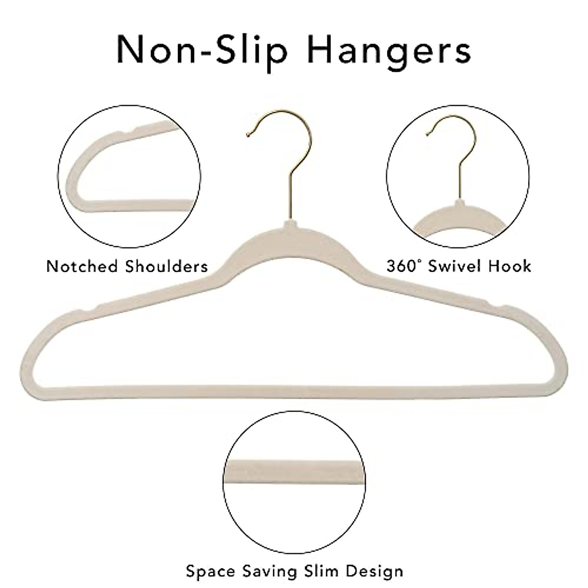 100 Packs Velvet Hangers 360 Degree Rotating Hangers Durable and Slim Anti-Slip Hangers for Hangers Underwear Hooks, Pink - Black - Beige (Pink)