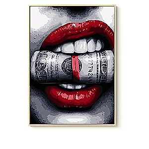 Red Lips Series: 【Luxury】-Spray Painting Core Modern Fashion Sexy Red Lips Nordic Style Room Decoration Painting Sofa Background HD Wall Painting Set of 3（11.8"X15.75")【No Fram