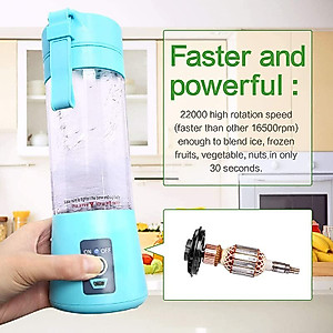 Portable Blender, Personal Blender for Shakes and Smoothies, Blender shake Smoothie for Kitchen Personal Size Blenders with Rechargeable USB, 380Ml Traveling Fruit Veggie Juicer Cup With 6 Blades (Blue)