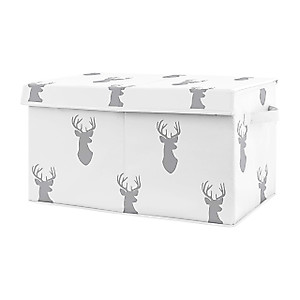 Sweet Jojo Designs Grey Deer Boy Small Fabric Toy Bin Storage Box Chest For Baby Nursery or Kids Room - Gray and White Woodland Forest Animal Stag Antler