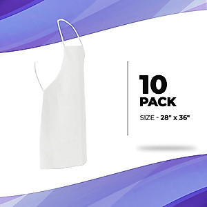 AMZ White Disposable Aprons for Adults 28 x 36 Inches. Pack of 10 Large 60 GSM Microporous Heavy Duty Disposable Aprons Adults for Painting. Disposable Apron for Painting