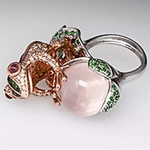 HSQYJ Green Crystal Frog Cocktail Ring Cubic Zirconia Pearl Cute Animal Stacking Rings Jewelry Rhinestone Statement Rings for Women