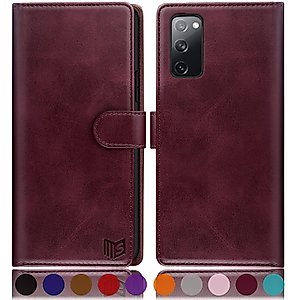 SUANPOT for Samsung S20 FE Leather Wallet case with RFID Blocking Credit Card Holder, Flip Folio Book Magnetic PU Cell Phone Plus Cover for (Wine Red, Only for S20 FE)