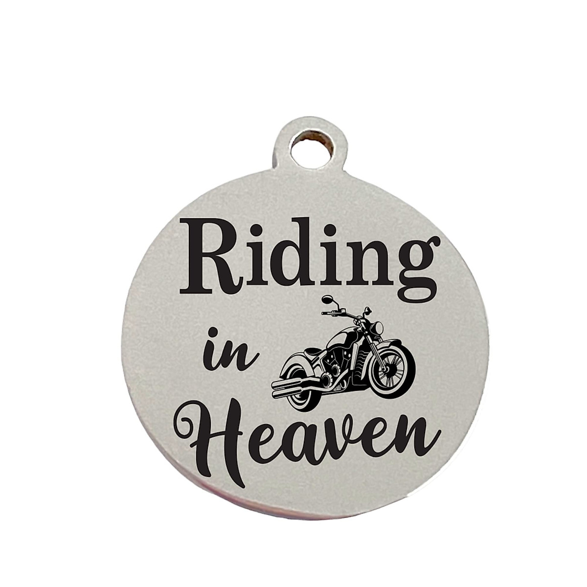 Riding in Heaven Laser Engraved Charm, Memorial Charm, Motorcyle charm. Jewelry Making