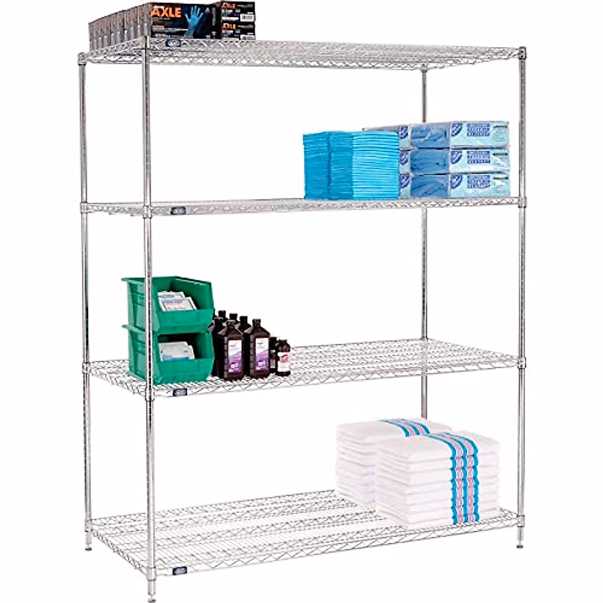 Nexel Adjustable Wire Shelving Unit, 4 Tier, Commercial Dry Storage Rack, 30" x 60" x 74", Chrome