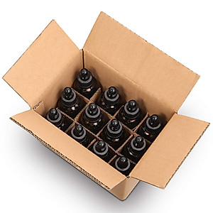 12 Pack, 2 oz Glass Dropper Bottle with 3 Stainless Steel Funnels & 1 Long Eye Dropper - 60ml Amber Glass Tincture Bottles for Travel Essential Oils, Liquids - Leakproof