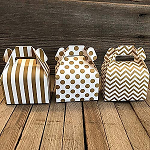 Outside the Box Papers Chevron, Stripe and Polka Dot Paper Gable Favor Boxes 36 Pack Gold, White