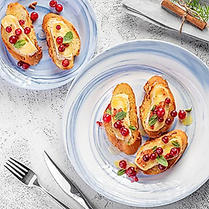 Divitis Home Fusion Porcelain Dinnerware Set 12 Piece, Blue Round Plates (Soup Bowls, Dinner Plates, Salad Plates), Porcelain Dinnerware Set, Dinnerware Set, Dinner Plates, Plates and Bowls Sets