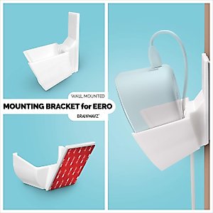 Screwless Wall Mount for Eero Mesh WiFi Holder, Tilted for Max Reception, Custom Design (NOT Compatible with Eero 6/Pro 6/Beacon), Strong VHB Adhesive, No Tools, No Mess, White by Brainwavz