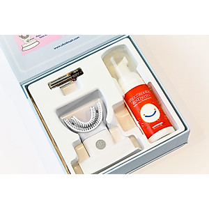 Calvin & Greenway uFunbrush Sonic Toothbrush for Kids - Kit Includes White U-Shaped Brush, Tooth Foam, Cool Stickers, Base & Battery - Size 2 for Ages 6-8