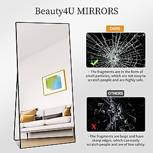 Beauty4U 71" x 32" Large Full Length Mirror with Stand, Black Wall Mounting Full Body Mirror, Metal Frame Full-Length Tempered Mirror for Living Room, Bedroom