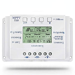 Fuhuihe Solar Charge Controller 10A MPPT T10A 12V 24V for Max 48V Input with Load Dual Timer Control Solar Regulator for Street LightingCompatible MPPT + PWM Charging Mode