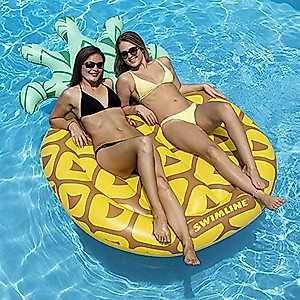 Swimline 90649 Giant 88" Inflatable Tropical Pineapple Swimming Pool Float, Lake Water Raft Lounger with Headrest for 1-2 People, Yellow (6 Pack)