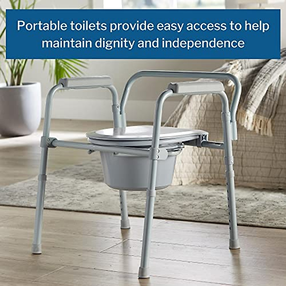 McKesson Folding Bariatric Commode Chair with 7.5 qt Bucket, 350 lbs Weight Capacity, 13 1/2 in Seat Width, 1 Count