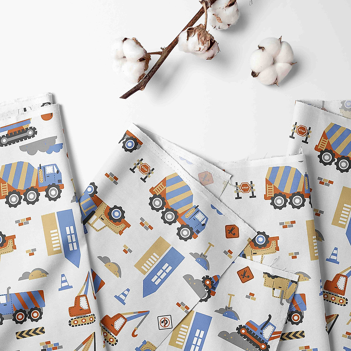 Crib Fitted Sheet - Construction Multicolor - Silky Soft Breathable 100% Cotton Percale Baby Sheets - Fits Standard 28 x 52 X 5 inches Crib & Toddler Mattresses