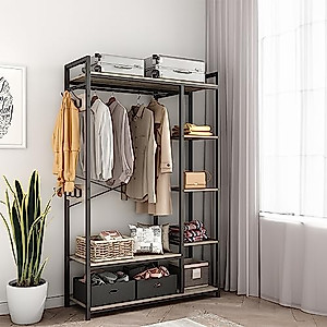 FreeStanding Clothing Rack Heavy Duty Closet Organizer with Shelves, 2 Fabric Drawers and 6 Hooks Clothes Wardrobe Closet Storage Rack,GREY