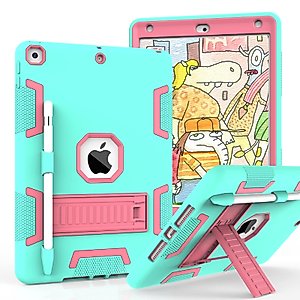 Rantice iPad 9th Generation Case, iPad 8th/7th Generation Case, iPad Case with Kickstand and Pencil Holder for iPad 10.2 Case(Mint Green+Rose)