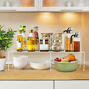 Ravinte 1 Pack Freezer Shelf Organizer, Expandable Cabinet Storage Shelf with Rustproof Metal Wire, Adjustable Kitchen Cabinet Organizer Spice Rack for Frige, Pantry, Cupboard, Countertop - White