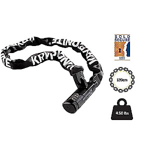Kryptonite Keeper 712 Combo Bike Chain Lock, 4 Feet Long 7mm Steel Chain Heavy Duty Anti-Theft Bicycle Chain Lock, 4-Digit Resettable Combination Lock for E-Bike Scooter Road Mountain Bikes