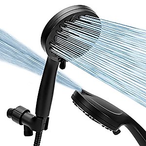 ZYlifemagic High Pressure 10-mode Shower Head With Handheld - Anti-clog Nozzles, Stainless Steel Hose, Cleaning Fuctions For Tubstiles Pets Wall And Overhead Brackets Cleaning -MatteBlack