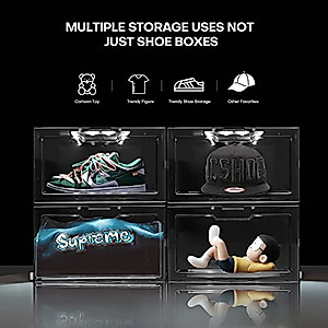 Boshen 1 Pack LED Shoe Display Cases with Voice Control Stackable Extra Large Sneaker Storage Box Magnetic Drop Side Shoe Collection Organizer for Mens 13.5 & Womens 14