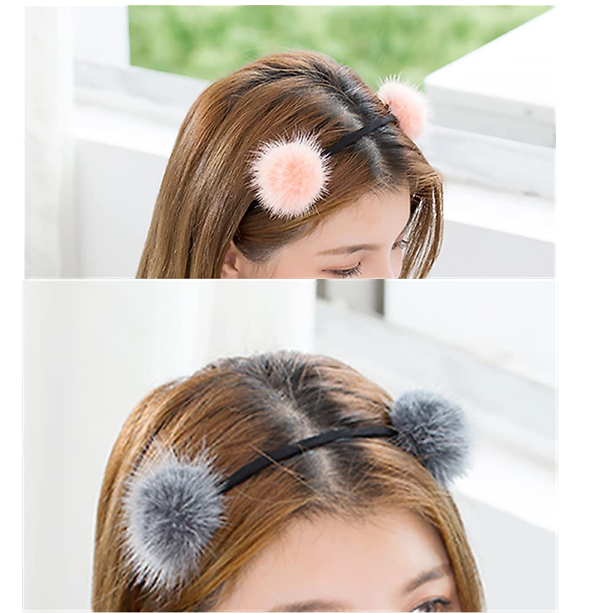 XIZHI 6pcs Pompom Ball Headband Iridescent Fluffy Ball Hair Loop Ear Headband Soft Style Cute Flurry for Kids Girls Boys Costume (Colorful)