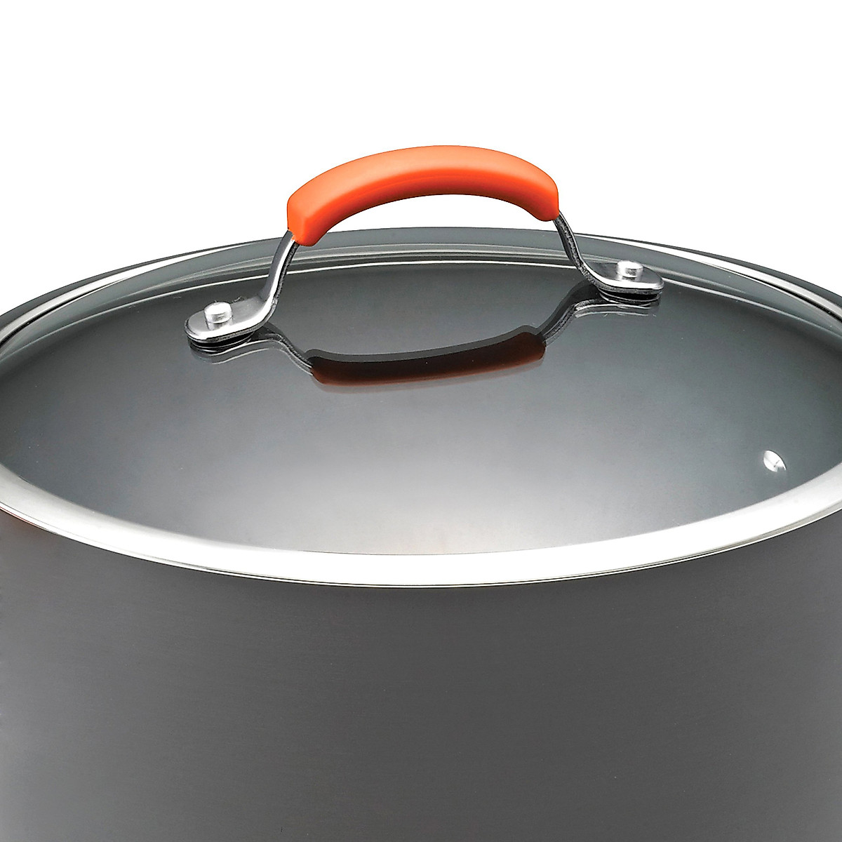 Rachael Ray Brights Hard Anodized Nonstick Stock Pot/Stockpot with Lid, 10 Quart, Gray with Orange Handles