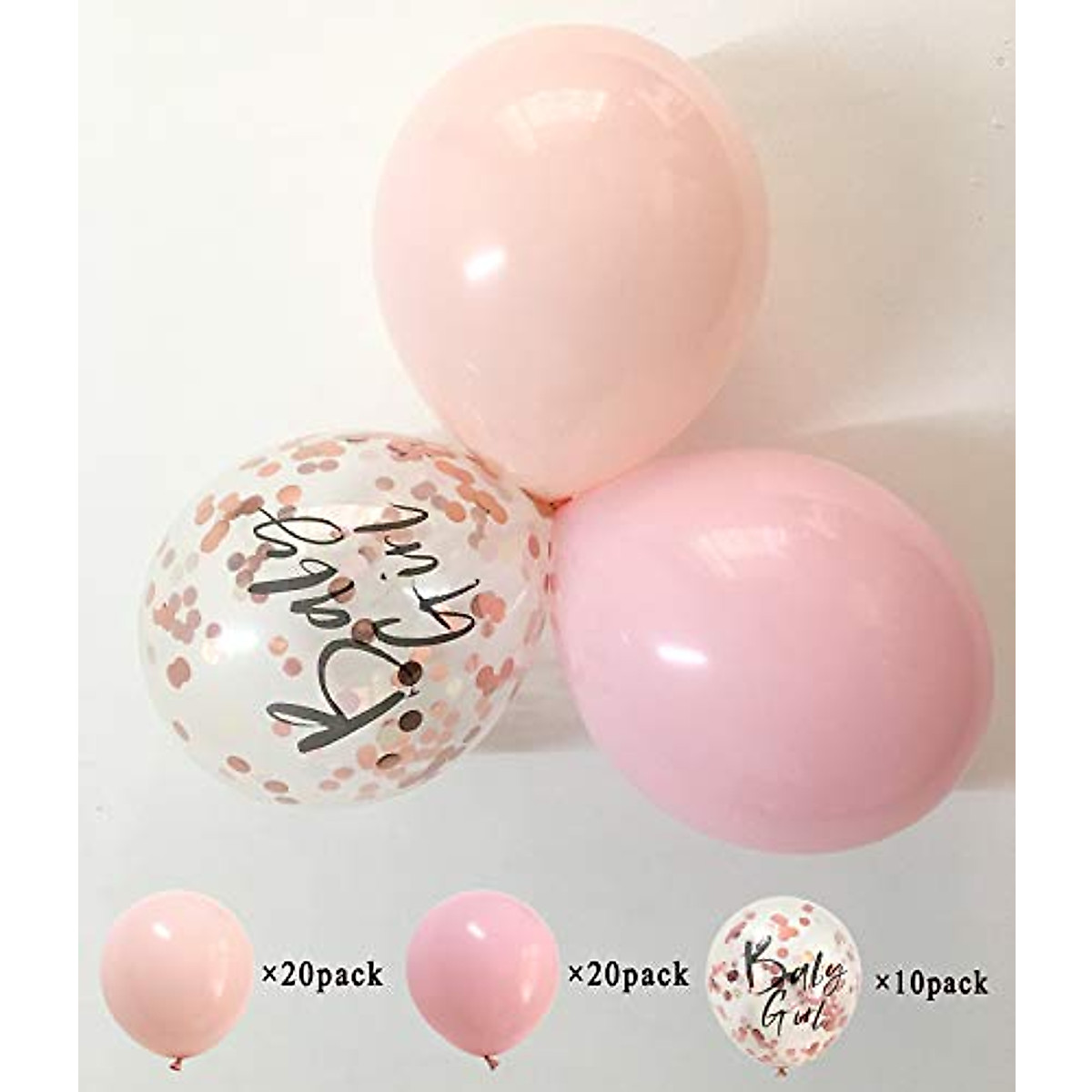 12inch Blush Pink balloons and Rose gold confetti Balloons for Baby Shower Birthday girl Party Decorations (Pastel Pink)