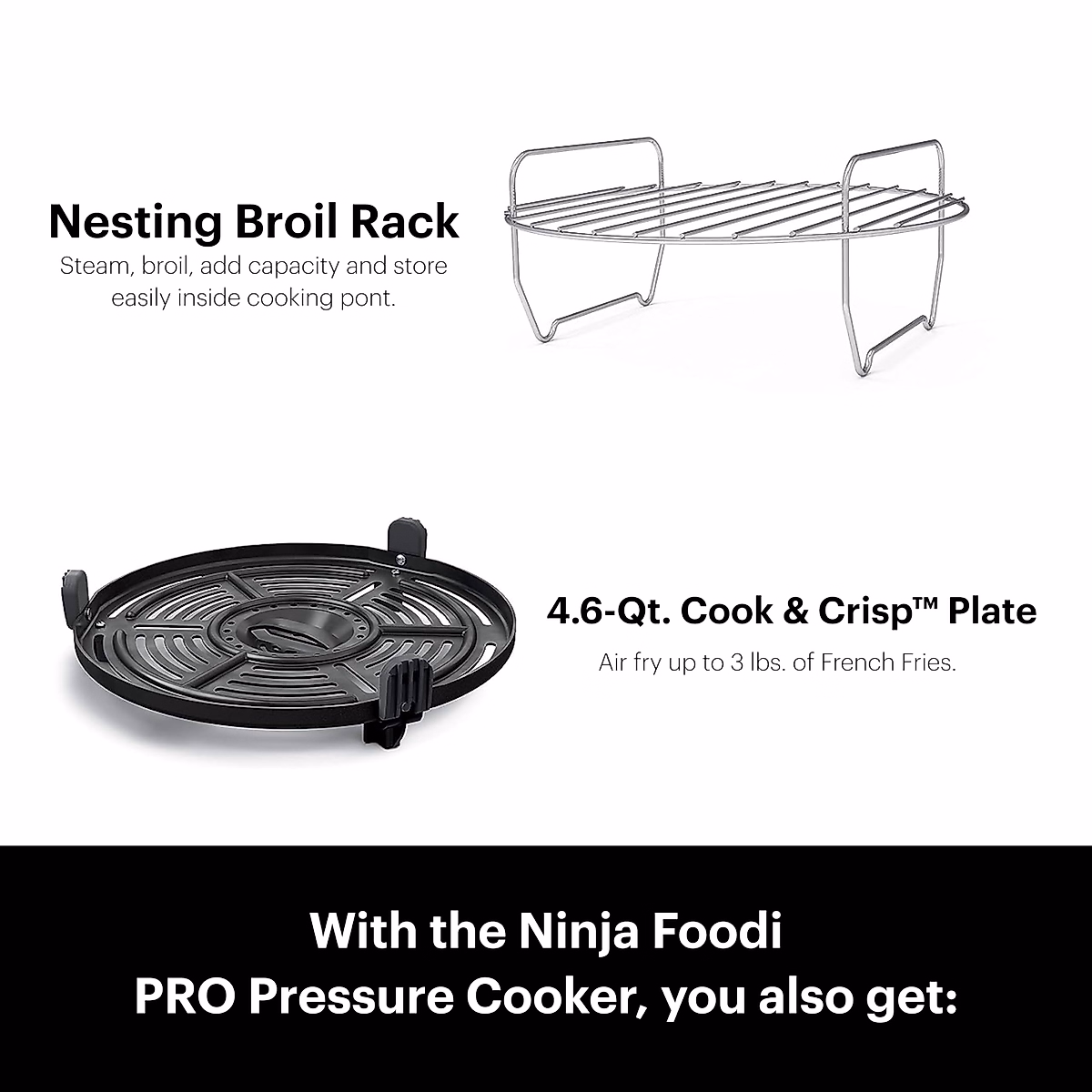 Ninja FD302 Foodi 11-in-1 Pro 6.5 qt. Pressure Cooker & Air Fryer that Steams, Slow Cooks, Sears, Sautés, Dehydrates & More, with 4.6 qt. Crisper Plate, Nesting Broil Rack & Recipe Book, Silver/Black