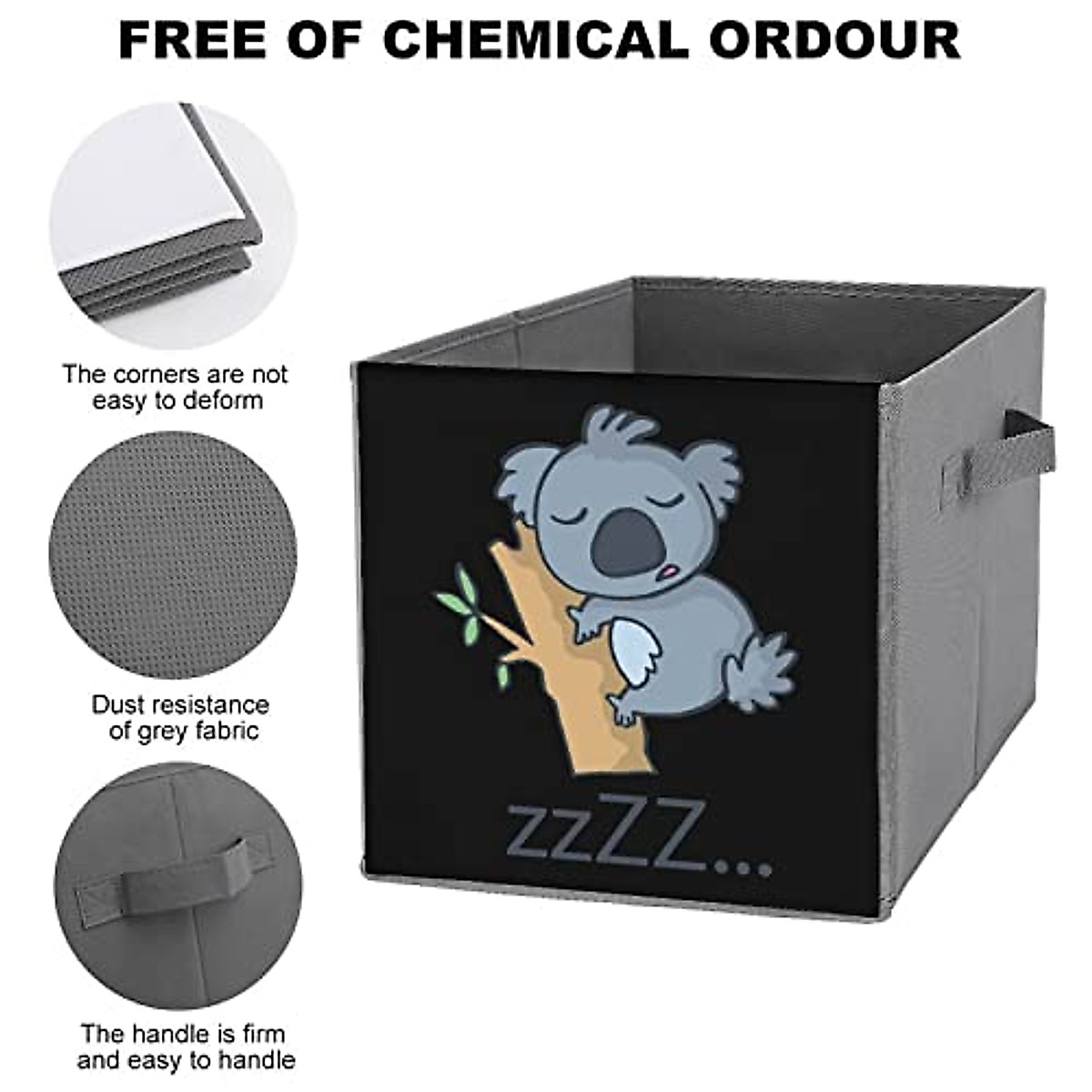 Cute Koala Sleeping Collapsible Storage Bins Basics Folding Fabric Storage Cubes Organizer Boxes with Handles