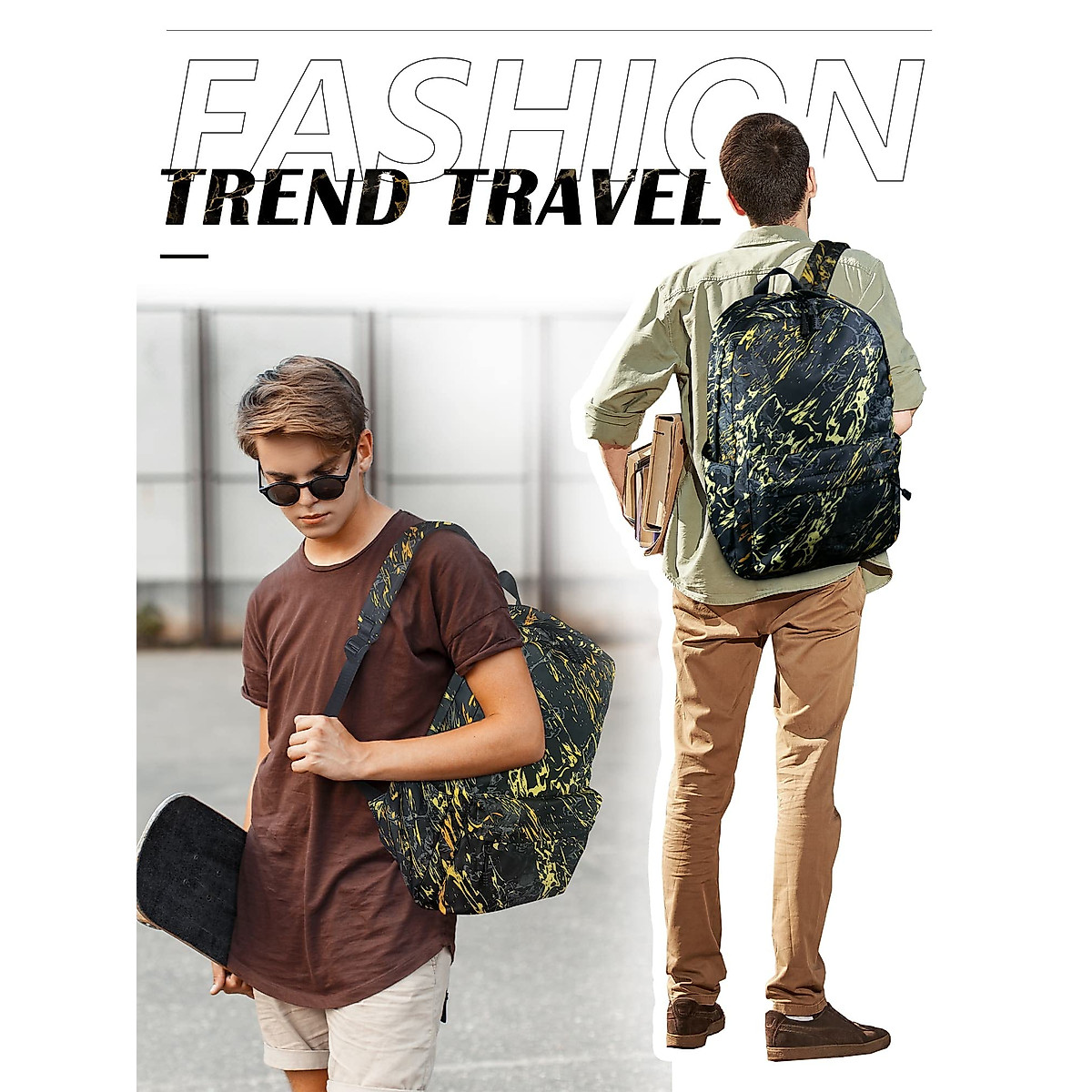 Tpeohan Black Backpacks for School Teen Boys Backpacks for Elementary Book Bags Marble