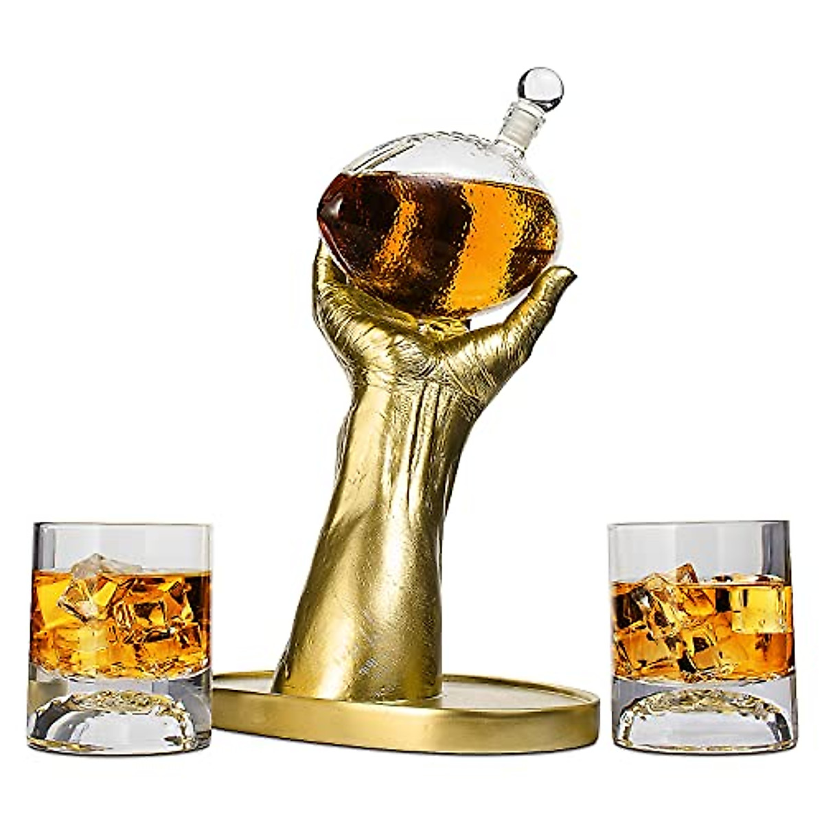 Football Decanter with 2 Football Whiskey & Wine Glasses - Perfect For Superbowl, Father's day Gift , Gift for Husband - Made for Liquor, Scotch, Whiskey and Bourbon 750ml, Rugby Gifts