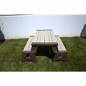 Convert-a-Bench Folding Resin Picnic Table and Bench | Mocha Driftwood