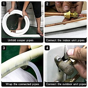 33ft Length Mini Split Line Set,3/8" 5/8" OD Copper Pipes Tubing and 3/8 White PE Thickened Insulated Coil with Flared Nuts for Mini Split Air Conditioner HVAC or Heat Pump System. (33FT(3/8+5/8))