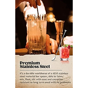 KITESSENSU Bar Spoon, 12 Inches Stainless Steel Cocktail Mixing Spoon With Muddler, Bartender Bar Stirring spoon for Layering, Stirring, Crushed Ice, Spiral Pattern