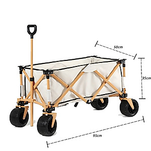 ASSYA Portable Utility Foldable Trolley Cart Collapsible Wagon with All-Terrain Wheels and Table Board Outdoor Garden Cart for Camping, Shopping, Fishing,White