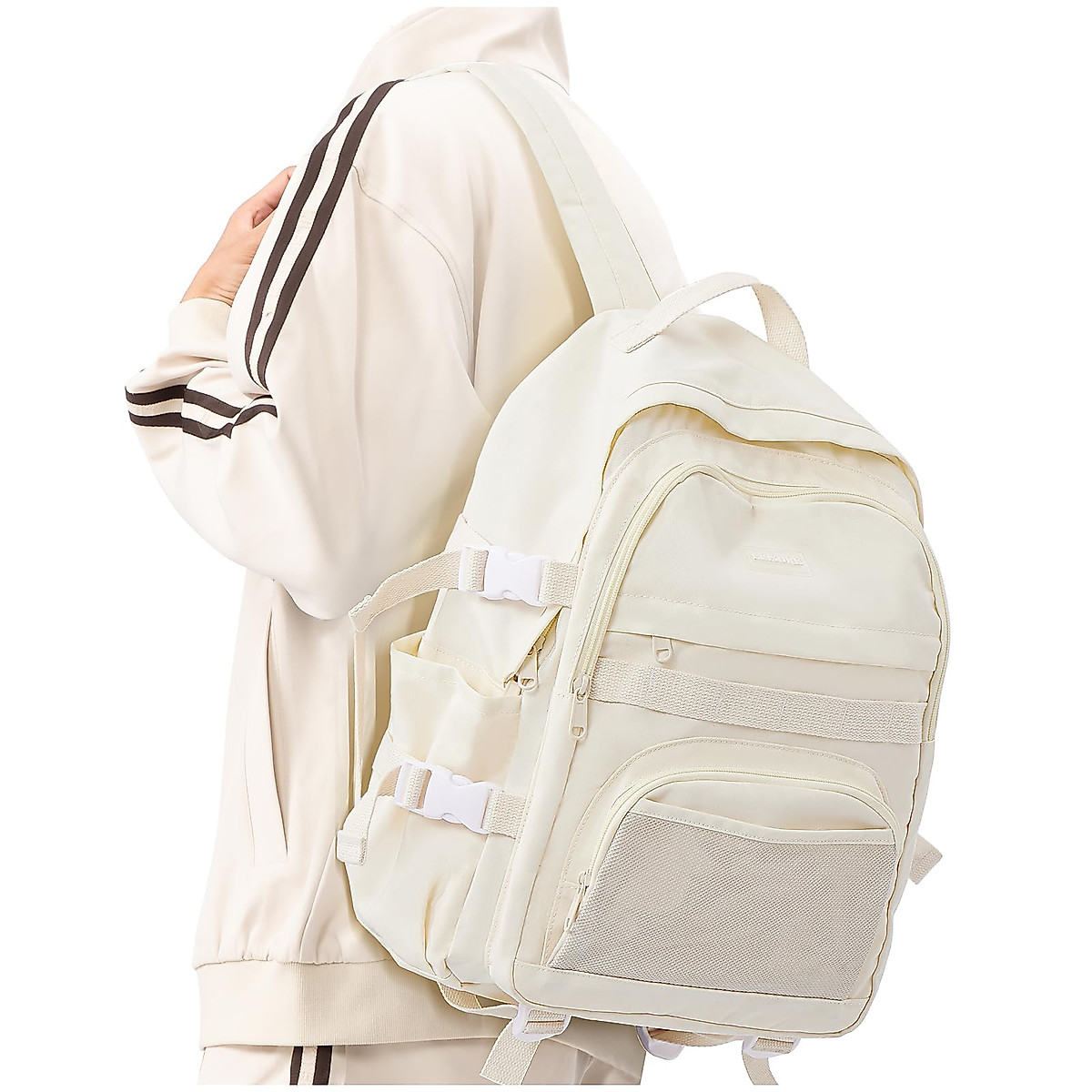 VGOCO Backpack for Women Mens, Casual Travel Daypack,Waterproof Rucksack with laptop compartment Small Lightweight Work Bag for Women Men White