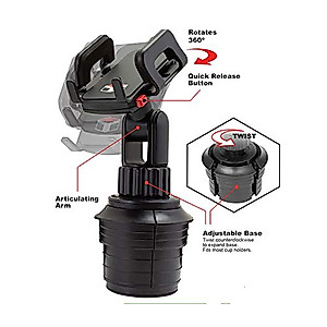 TUFF TECH Cup Holder Universal Car Mount Phone Holder with Adjustable Base and Holder for -iPhone, Samsung, LG, Moto, Huawei, Smartphones